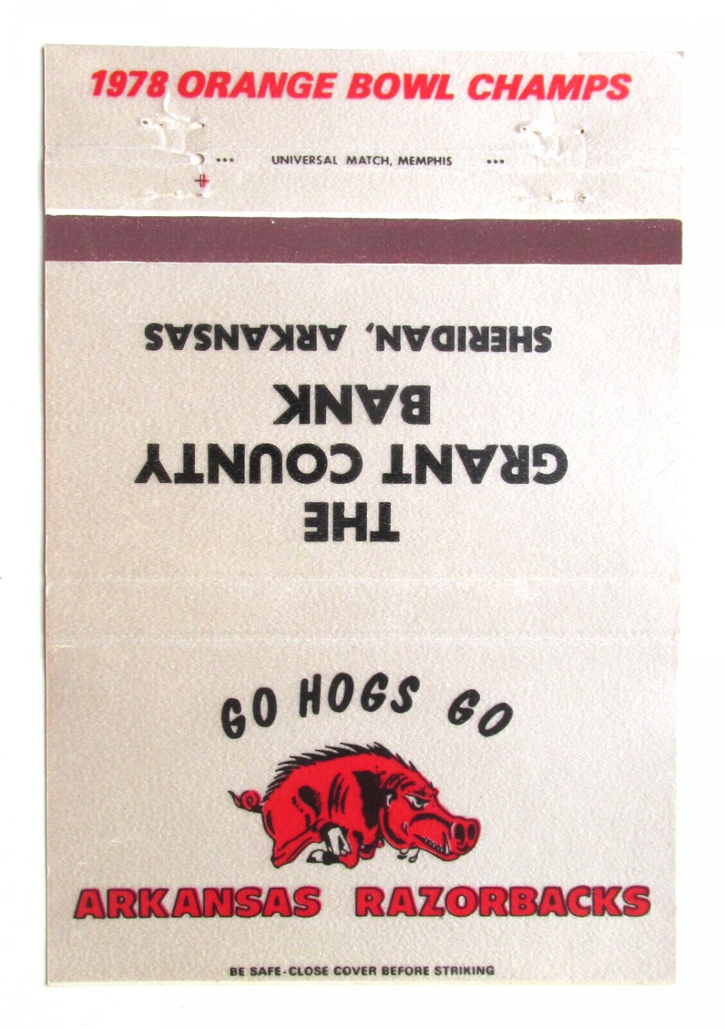 Arkansas Razorbacks 1978 Football 40 Strike Matchbook Cover Grant ...