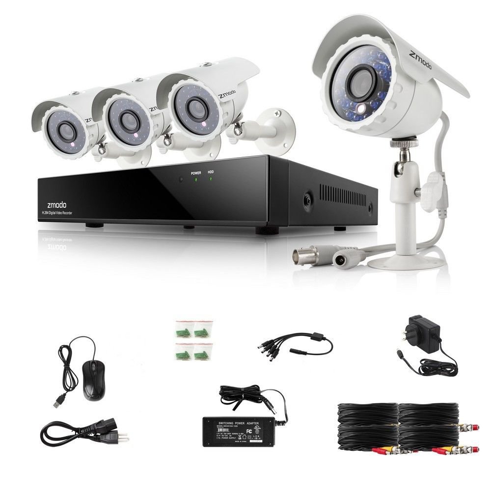Zmodo 4 Channel Home Security Camera System & 4 Bullet 600TVL IR ...
