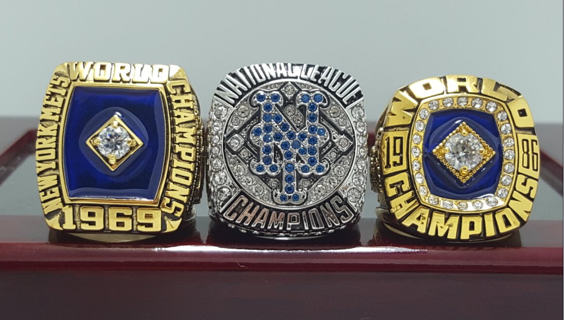 One Set 3 PCS 1969 1986 2015 New York Mets MLB Championship rings 8-14S