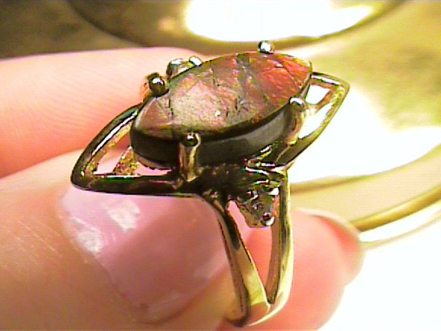 sterling silver 925 NATURAL AMMOLITE FOSSIL Ring 7 ESTATE CLASSY FIRE ...