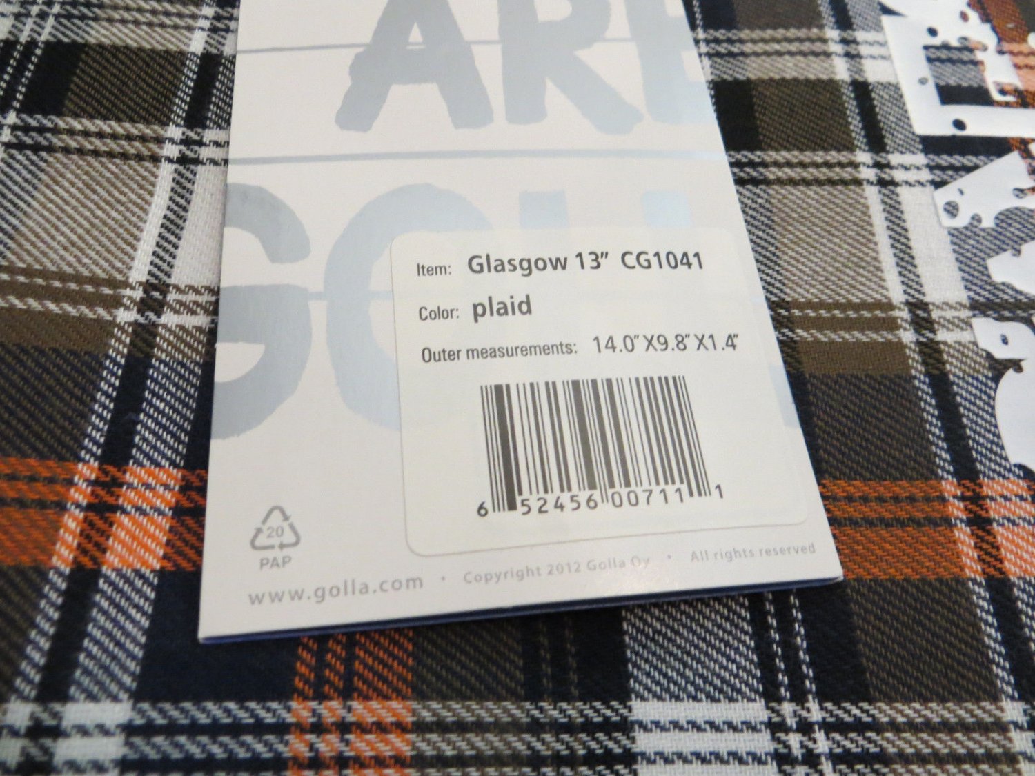 Golla Genmob Glasgow plaid laptop sleeve 13" 15" slim laptop macbook ...