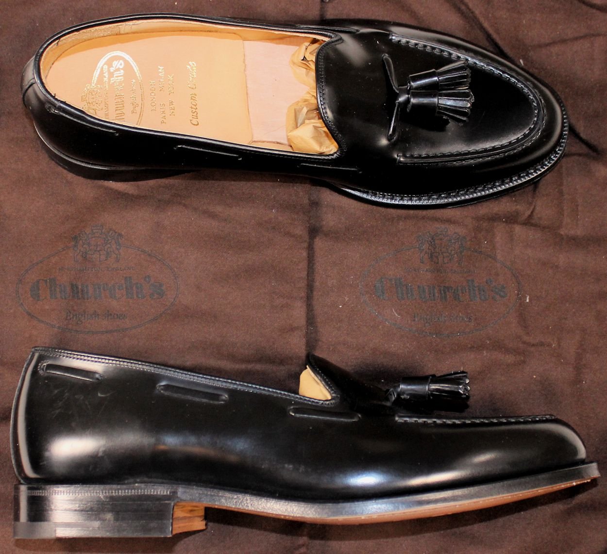 CHURCH'S SHOES $595 BLACK KEATS POLISHED BINDER TASSELED LOAFERS 8.5 41 ...