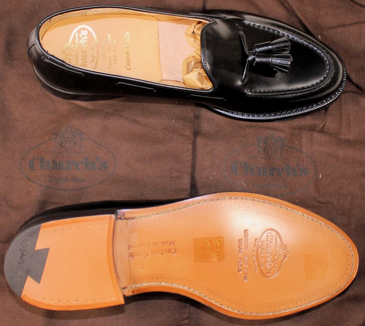 CHURCH'S SHOES $595 BLACK KEATS POLISHED BINDER TASSELED LOAFERS 8.5 41 ...
