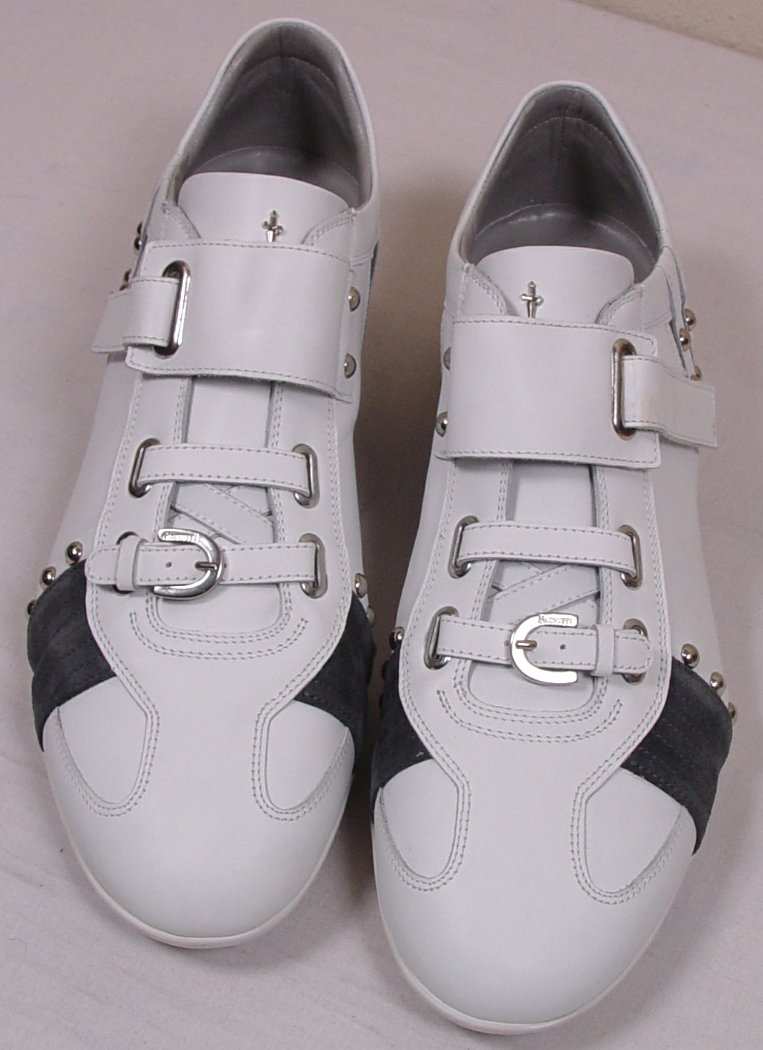 CESARE PACIOTTI SHOES $545 WHITE LEATHER/SUEDE LOGO ORNAMENT TRAINERS ...