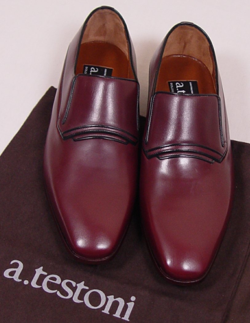 A. TESTONI SHOES $750 BORDEAUX DARK SEAM PIPING HANDMADE LOAFER 7 40e NEW