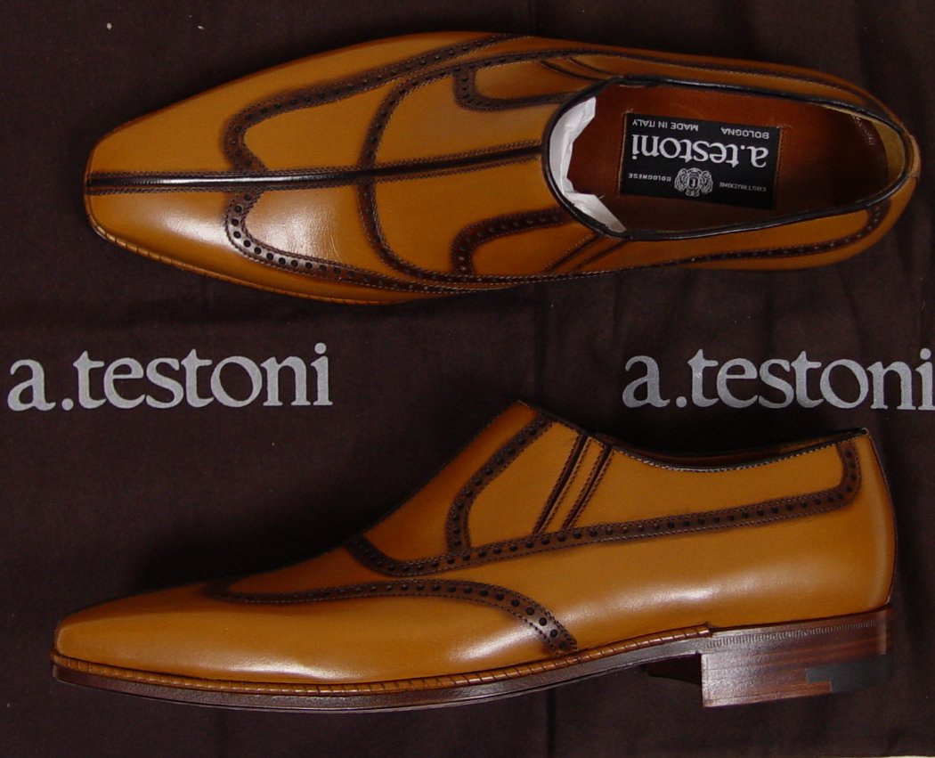 A. TESTONI SHOES $1090 BROWN VARNISH SEAM WING-TIP HANDMADE SHOE 11.5 ...