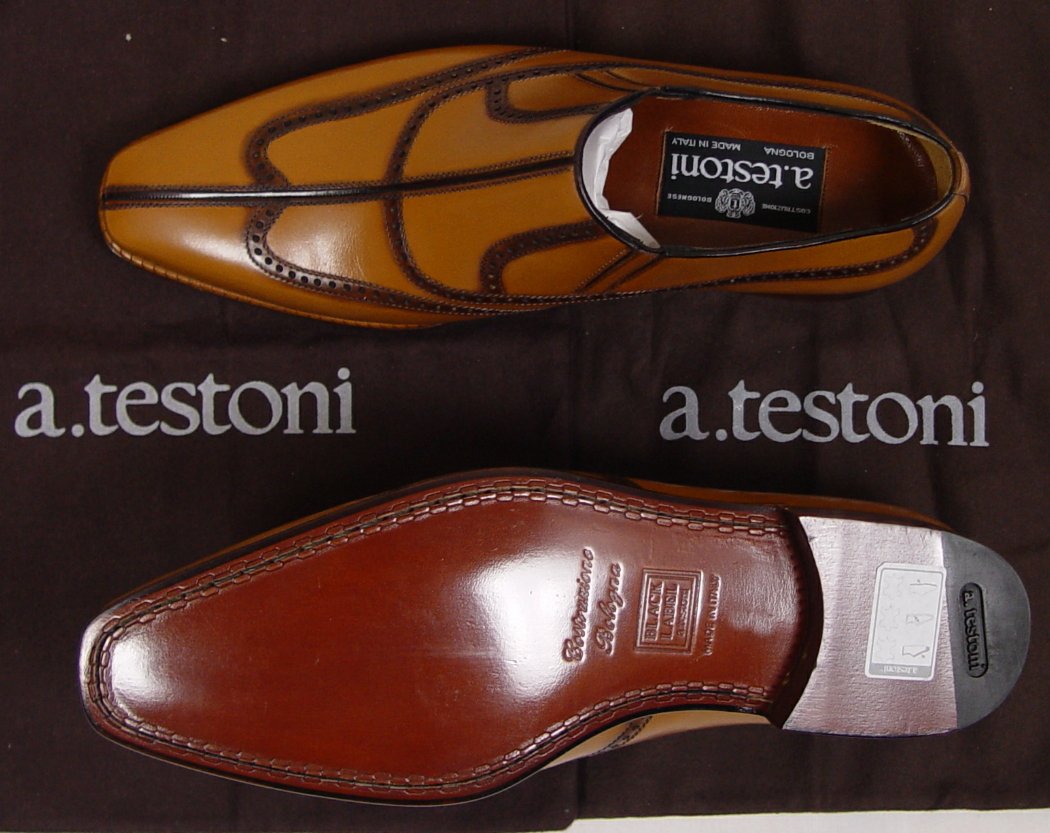A. TESTONI SHOES $1090 BROWN VARNISH SEAM WING-TIP HANDMADE SHOE 11.5 ...