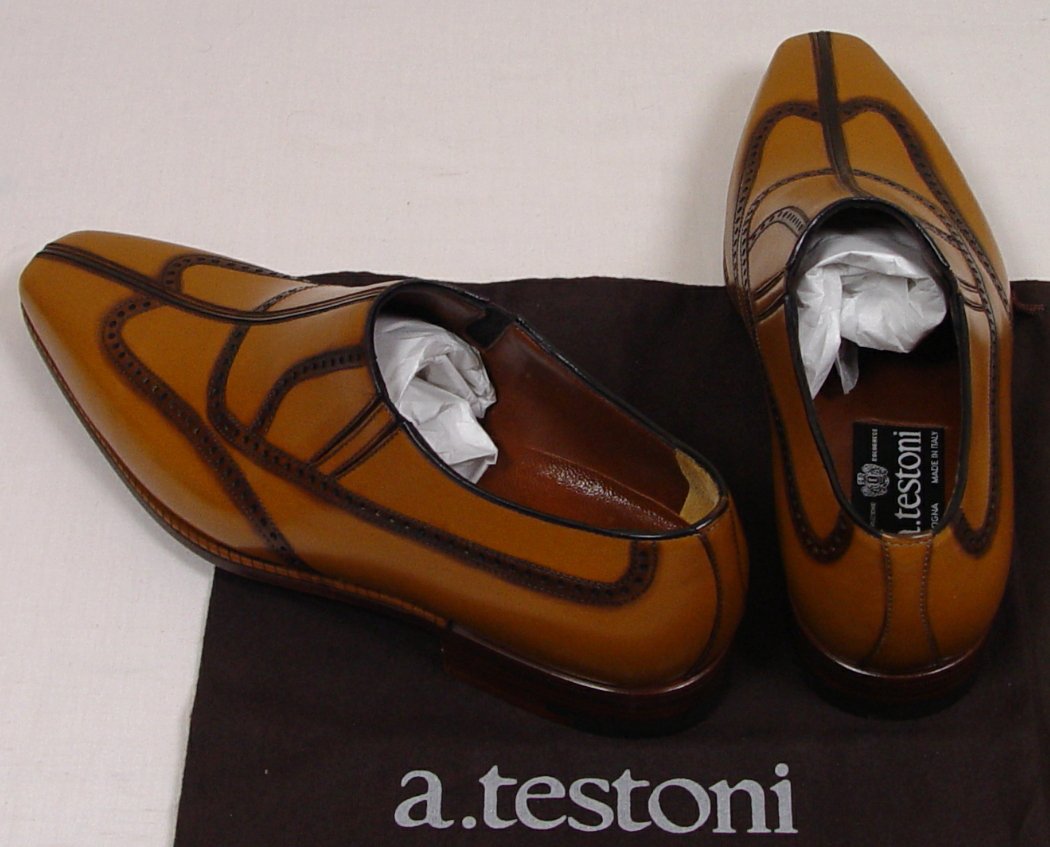A. TESTONI SHOES $1090 BROWN VARNISH SEAM WING-TIP HANDMADE SHOE 11.5 ...