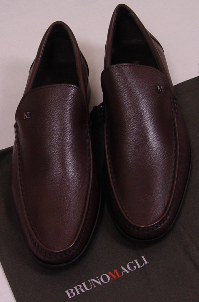 BRUNO MAGLI SHOES $545 BROWN LOGO M ORNAMENTED VAMP HANDMADE LOAFERS 10 ...