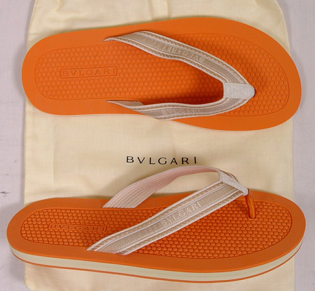 BULGARI SHOES $295 ORANGE/BEIGE LOGO THONG BULGARI SANDALS BEACHWEAR 10 ...