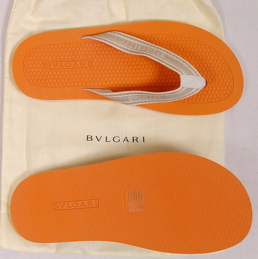 BULGARI SHOES $295 ORANGE/BEIGE LOGO THONG BULGARI SANDALS BEACHWEAR 10 ...