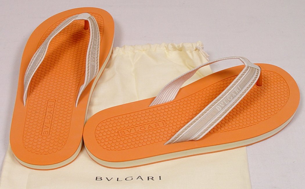 BULGARI SHOES $295 ORANGE/BEIGE LOGO THONG BULGARI SANDALS BEACHWEAR 10 ...