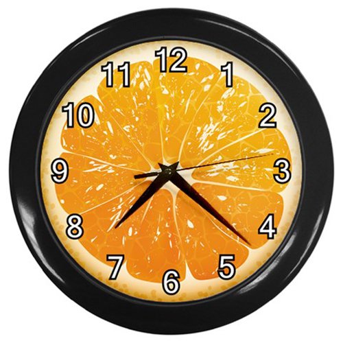 Fresh Orange Slice Black Frame Kitchen Wall Clock