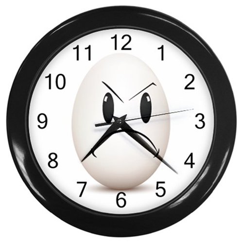 Angry Egg Face Black Frame Kitchen Wall Clock