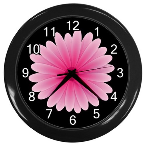 Light Pink Colored Flower Black Frame Novelty Wall Clock