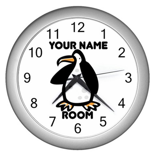 White Personalized Penguin Wall Clock