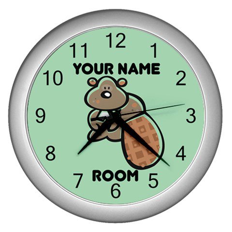 Green Personalized Beaver Wall Clock Silver Frame