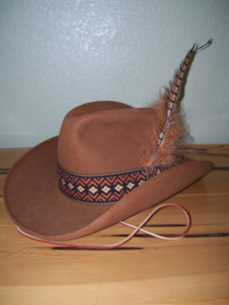 Resistol Flatlander Western Cowboy Brown/Clay Colored Hat w/ Feathers 7 1/8