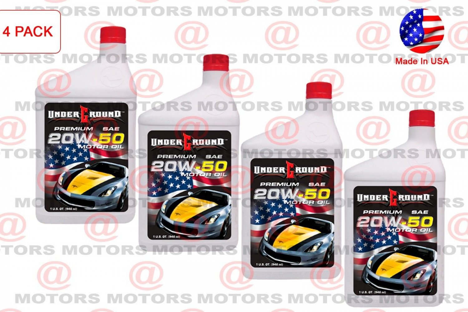 Premium Motor Oil SAE 20W-50 Quarter 946 ml Made In USA 4 Pack Underground
