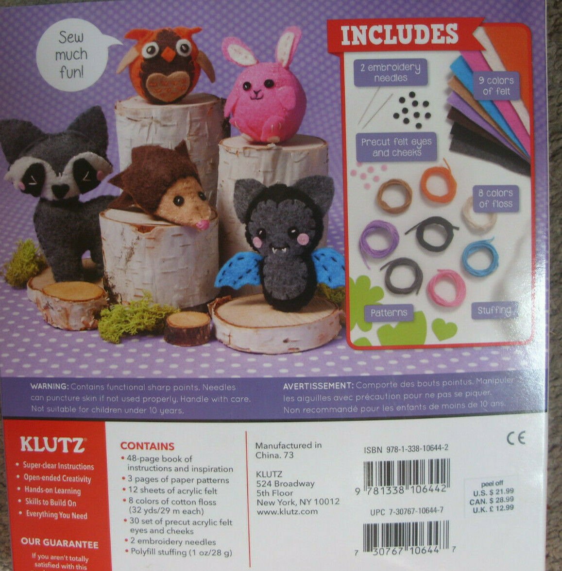 Childrens Klutz Sew Mini Animals Craft Kit animal plushies NEW