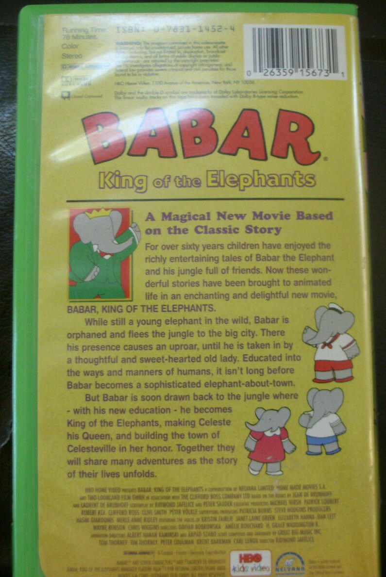 Babar King of the Elephants Clamshell VHS HBO MOVIE