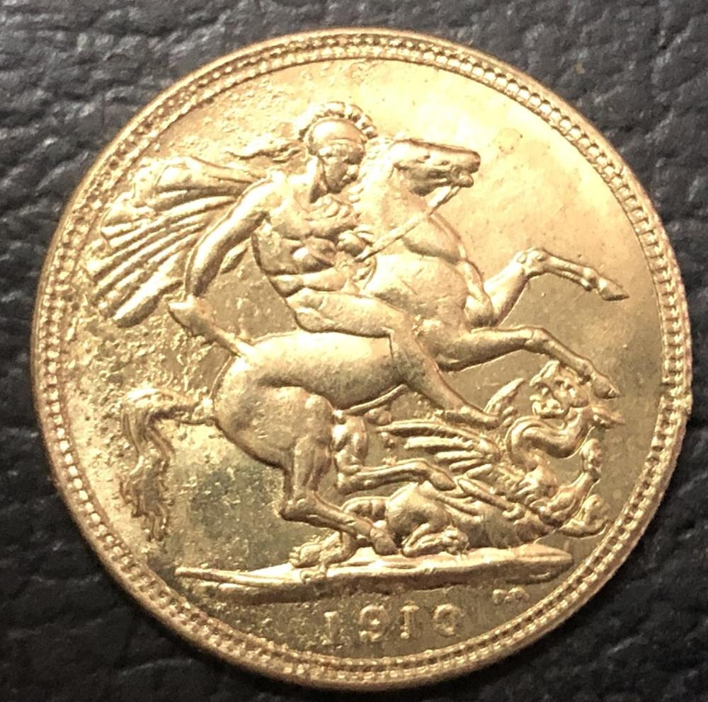 1910 United Kingdom 1 Sovereign -Edward VII .9999 pure Gold Plated Copy ...