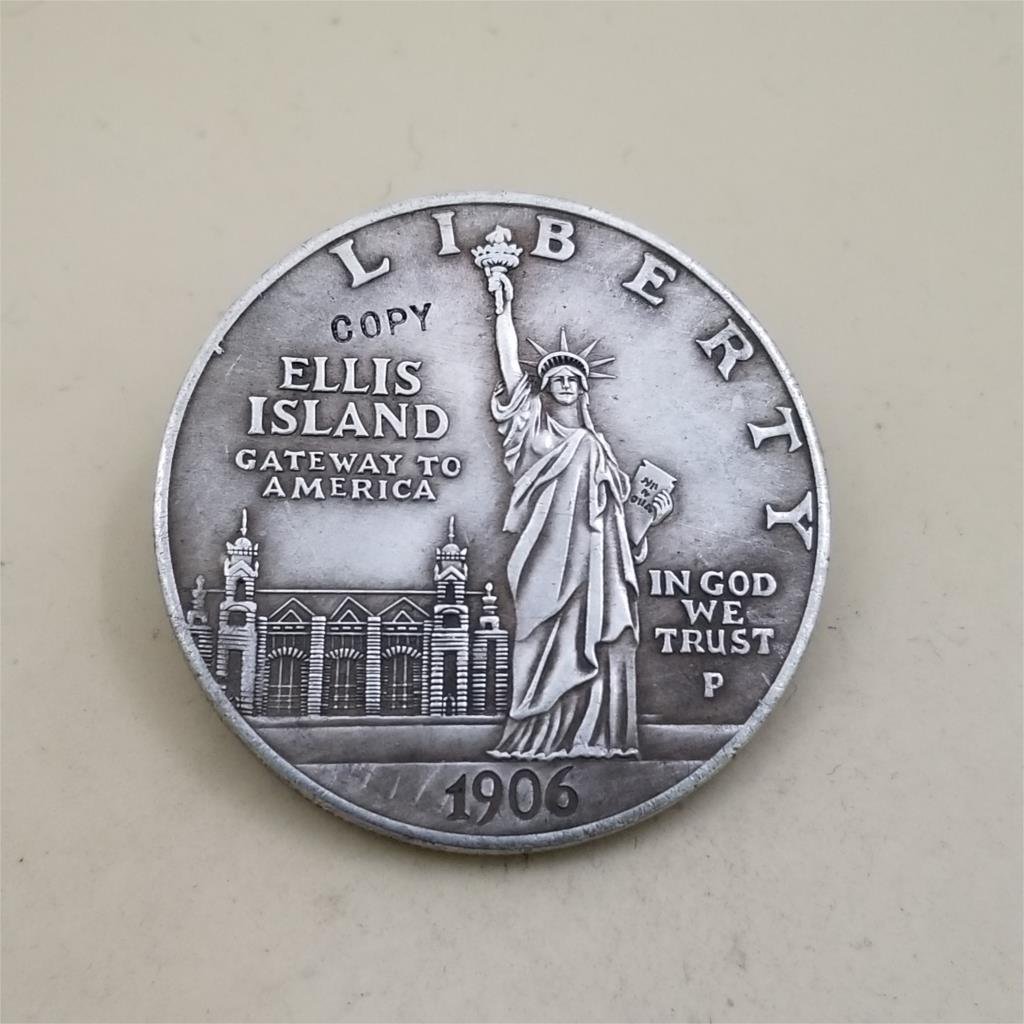 1906 US Liberty 1 dollar copy coin Ellis island antique silver plated ...