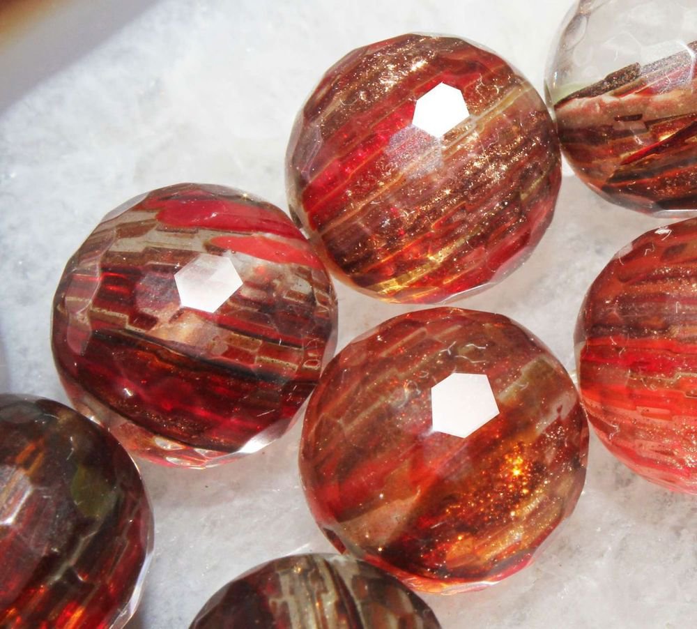 14mm Quartz Faceted Round Red Gold Sand Gemstone Loose Beads12pc