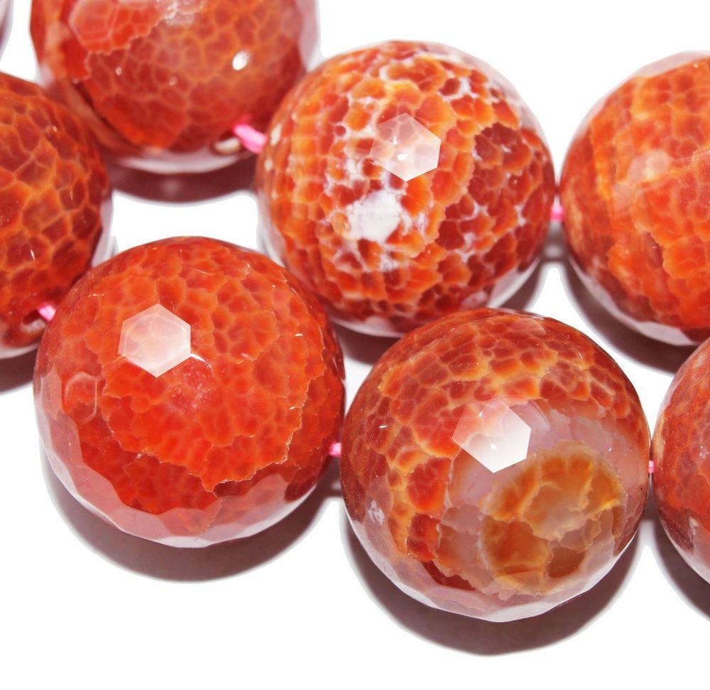 18mm Faceted Fire Round Agate gemstone loose beads 8pc