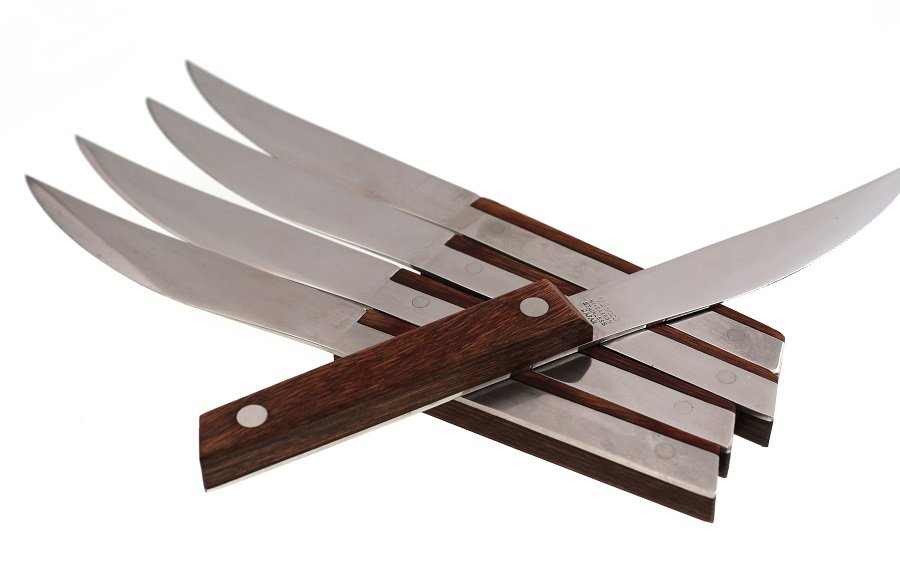 Vernco Vintage Steak Knife Set 6 Wood Block Carbon Stainless Mid ...