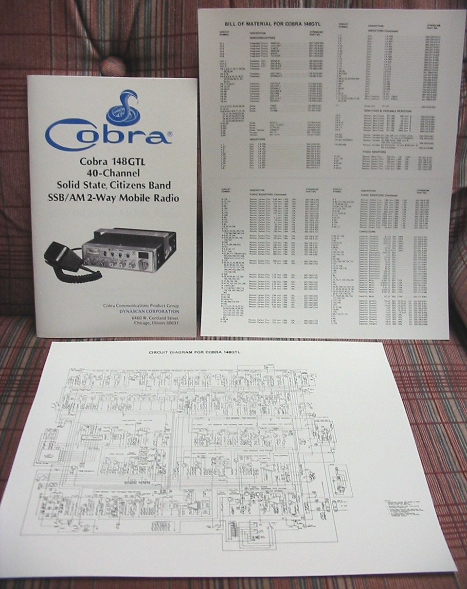 Cobra 148GTL AM/SSB CB Radio Owners Manual w/schematics