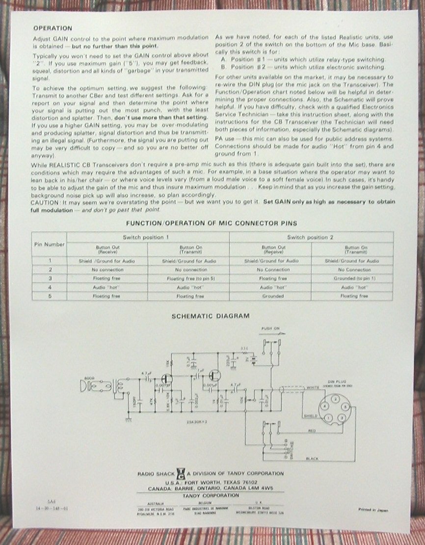 Realistic Preamplified Base Station CB Desk Microphone Instructions ...