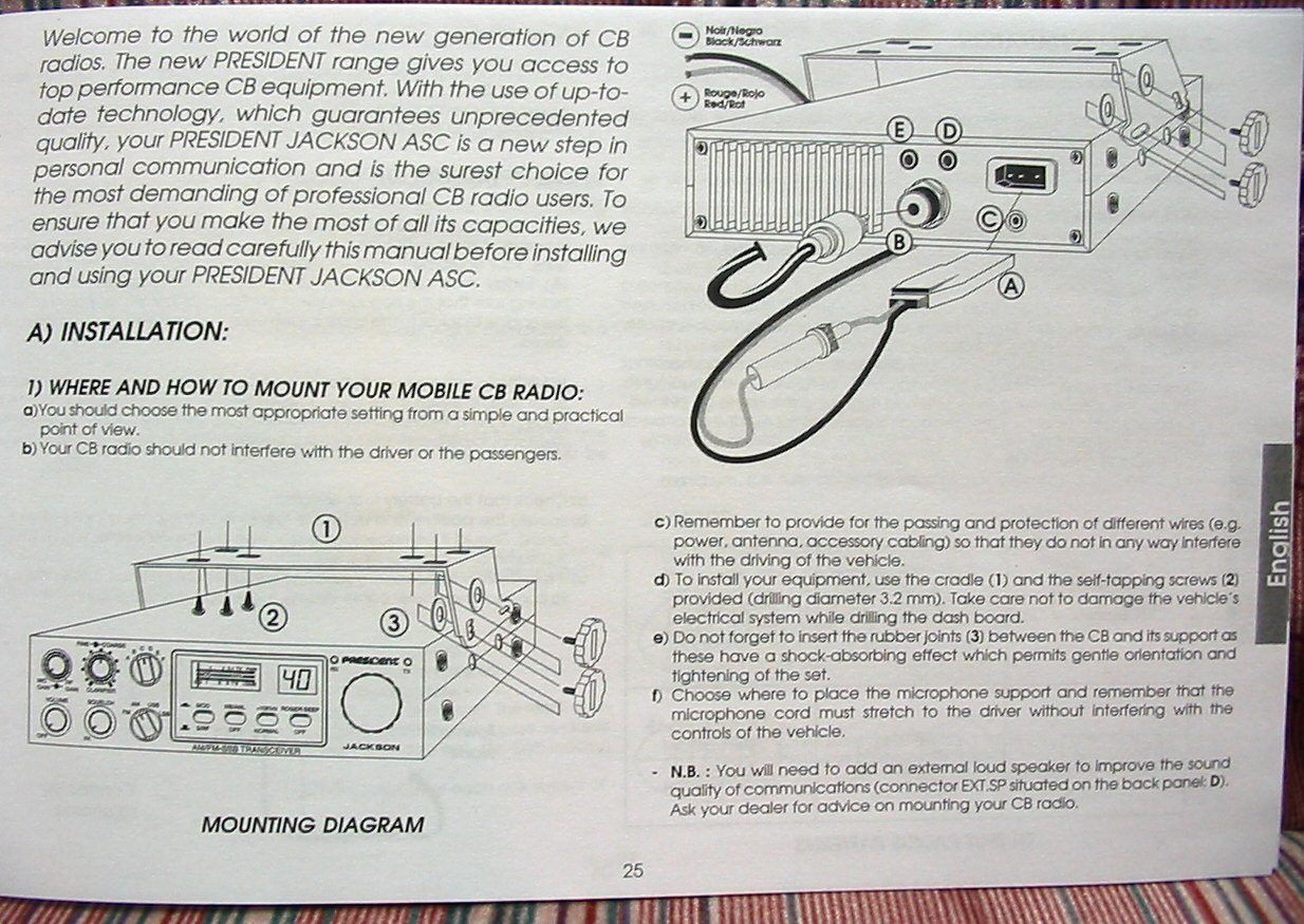 President Jackson DX Export AM/FM/SSB CB Radio Owners Manual