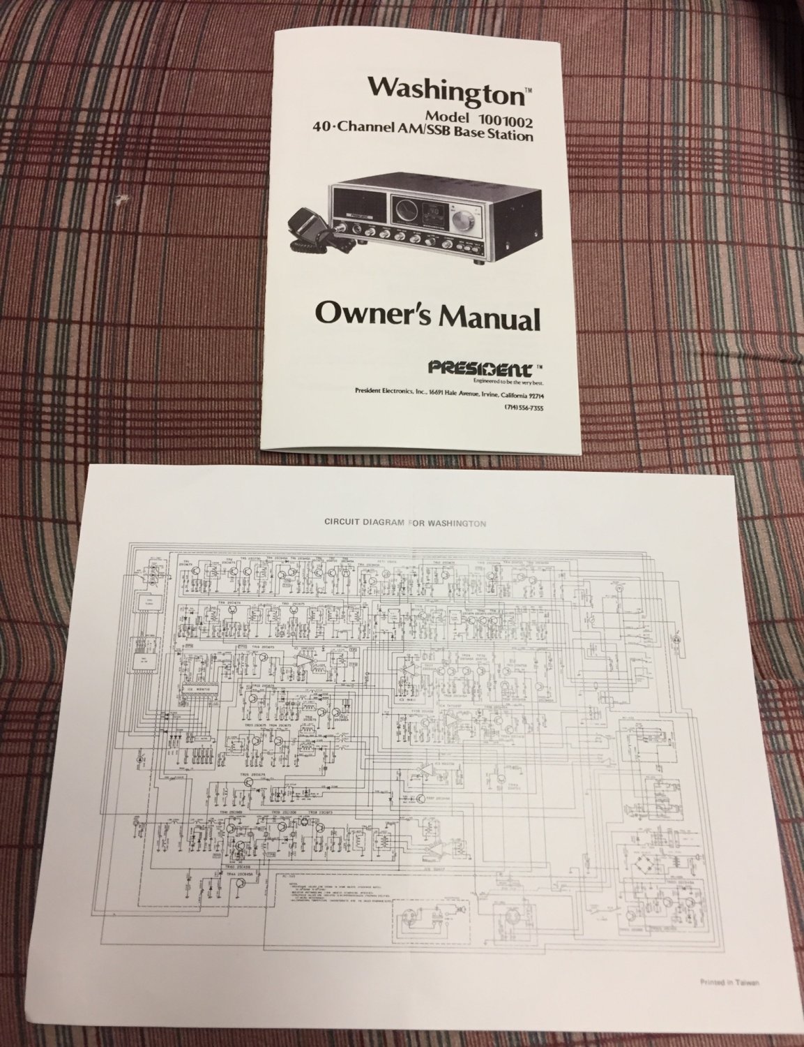 President Washington AM/SSB CB Radio Owners Manual w/schematics