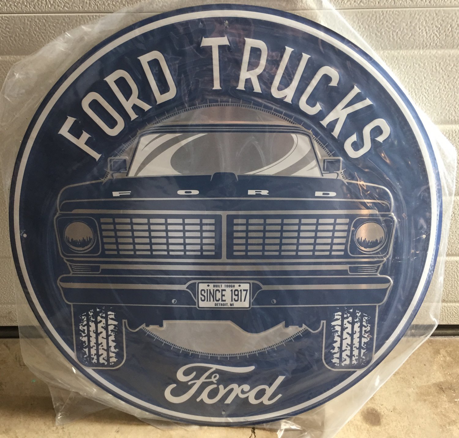 LARGE 24" FORD TRUCKS Vintage Embossed Tin Metal Sign