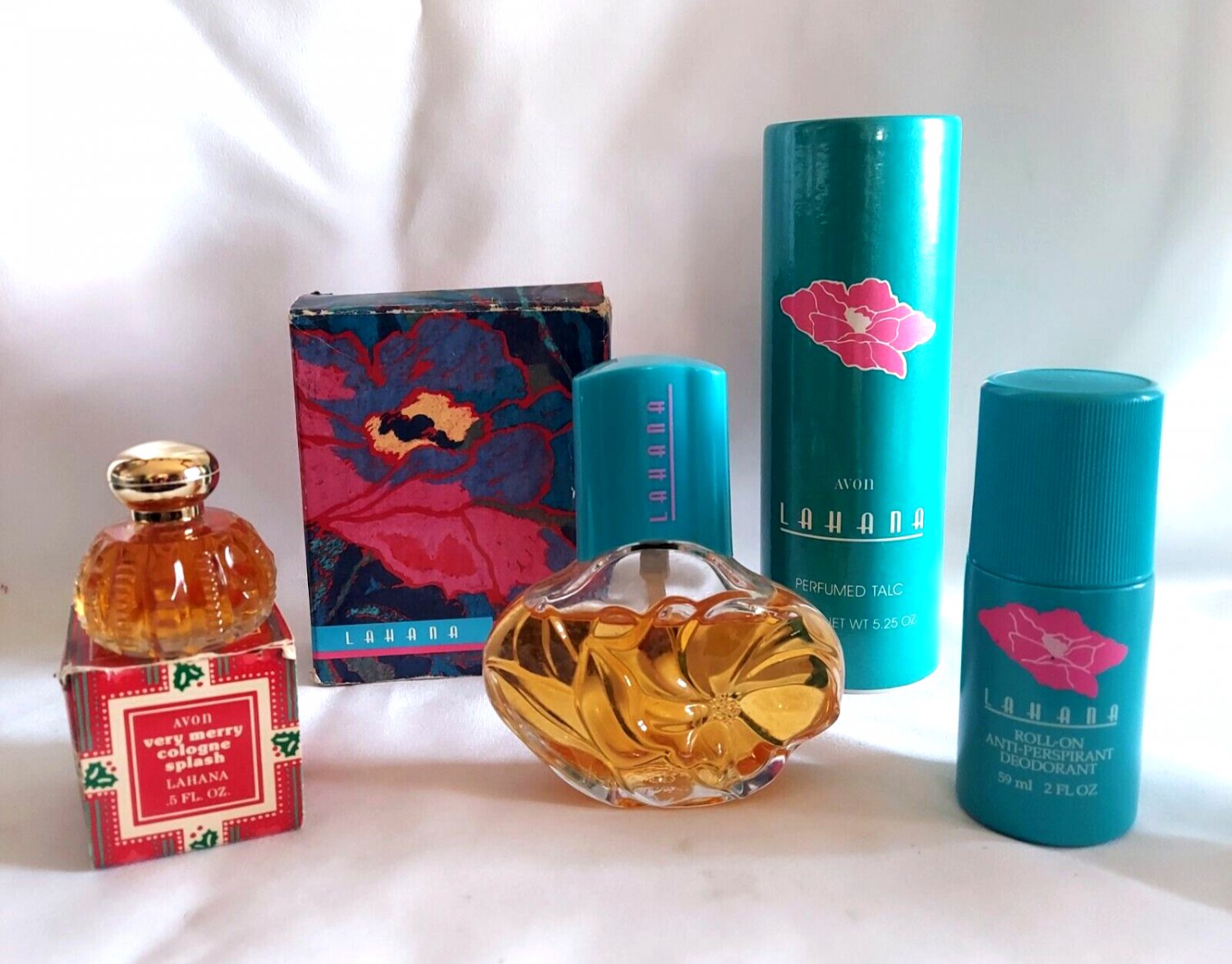 Avon Lahana Cologne Spray, Mini Cologne Splash, Talc Powder & Rollon Set