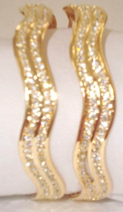 Double Line Gold Wave Bangles with Crystals