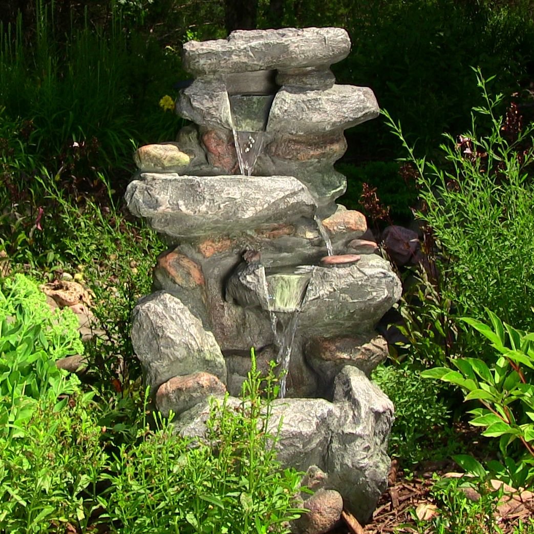 Sunnydaze 34" Rock Falls Fountain with LED Lights