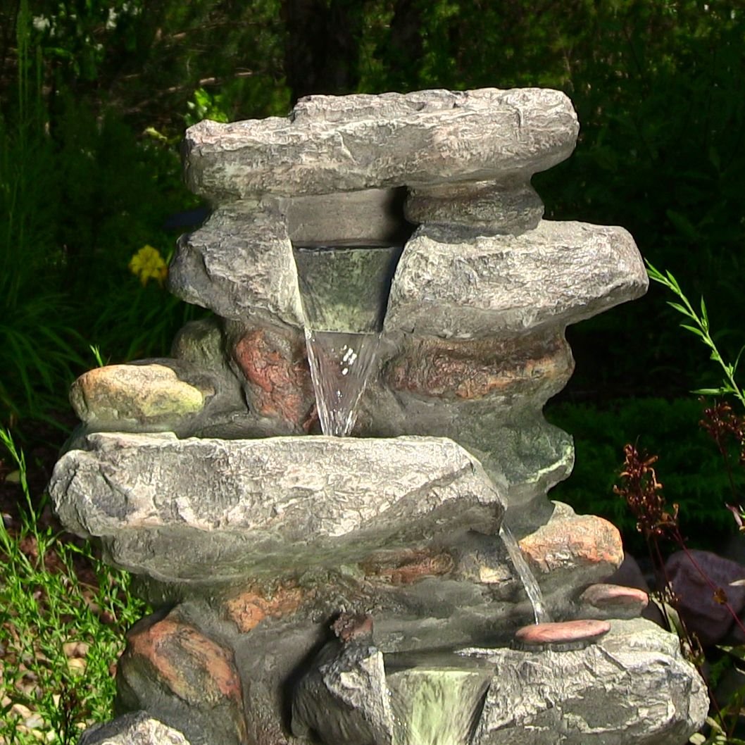 Sunnydaze 34" Rock Falls Fountain with LED Lights