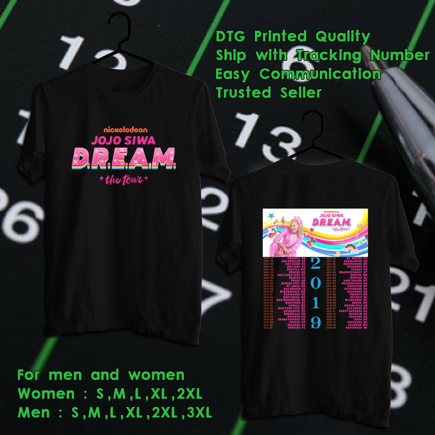 HITS JOJO SIWA DREAM THE TOUR 2019 BLACK TEE'S 2SIDE MAN WOMEN ASTR