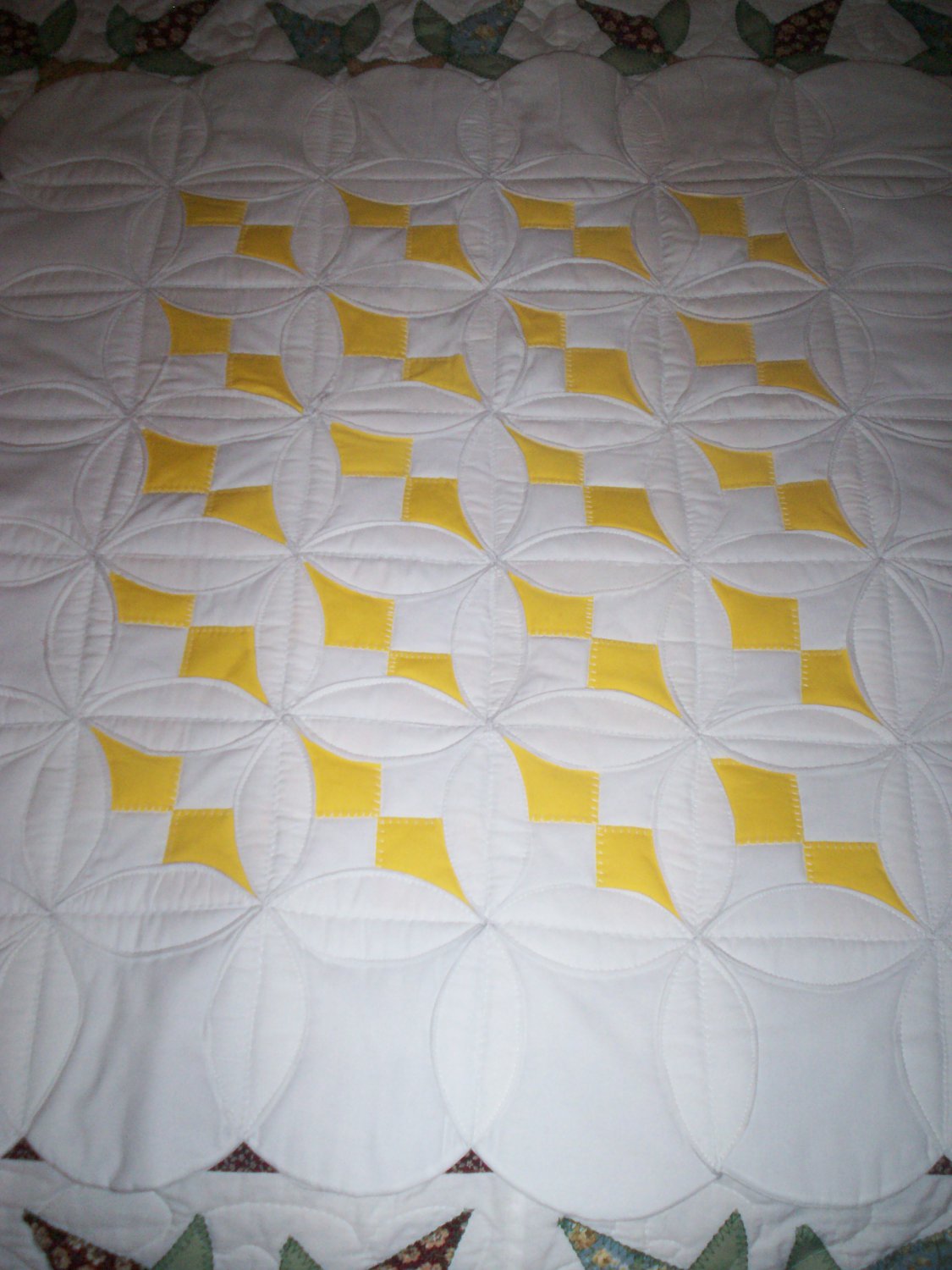 baby quilt yellow and white circle quilt 32 W by 35 L hand created