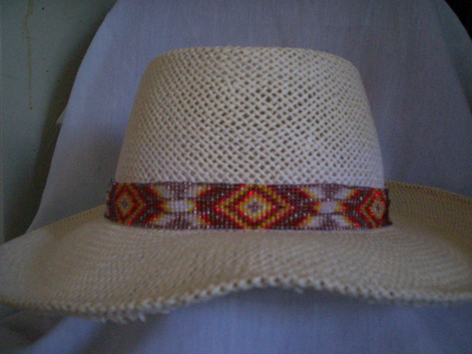 glass seed bead hat band diamond hand made 23 inches by 1 inch glass seed bead hat band diamond hand made 23 inches by 1 inch