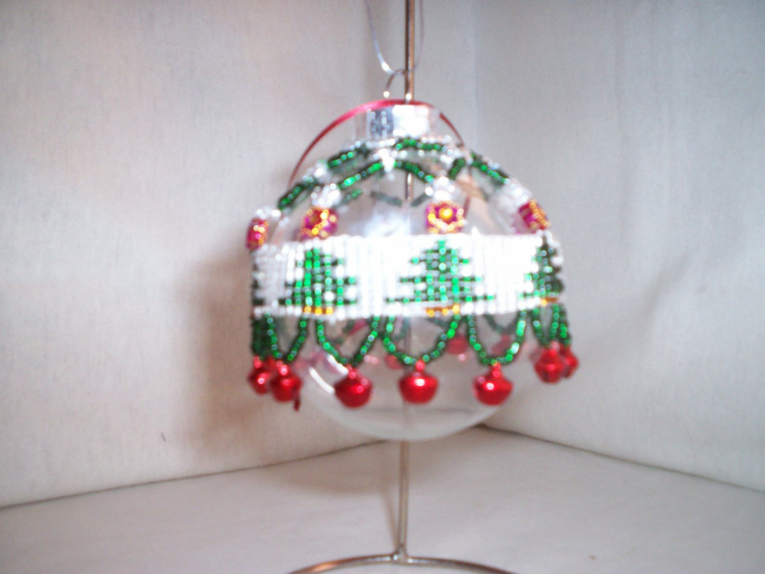 set of 4 beaded netting Christmas trees ornament