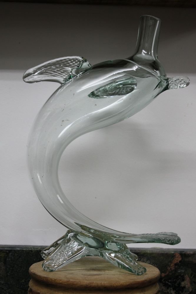 Dolphin shape handmade clear glass wine / whiskey decanter / figural ...