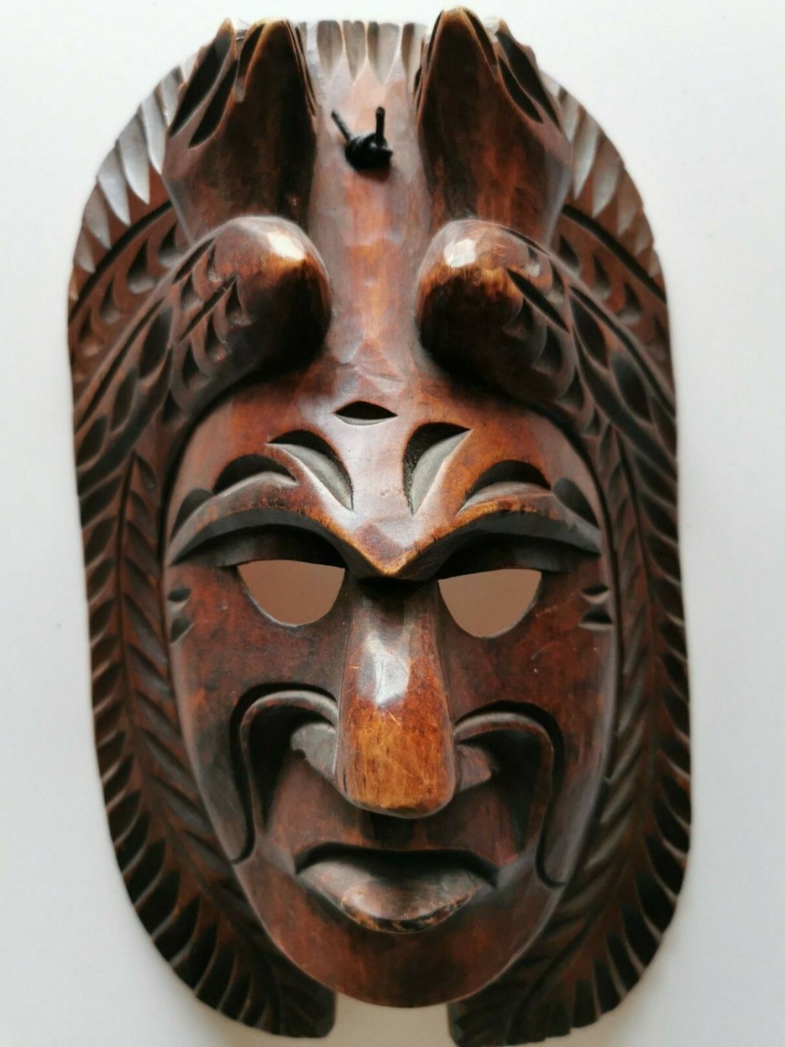 Hand Carved Wood Inca Maya Aztec Warrior Wooden Mask Two Birds Life ...