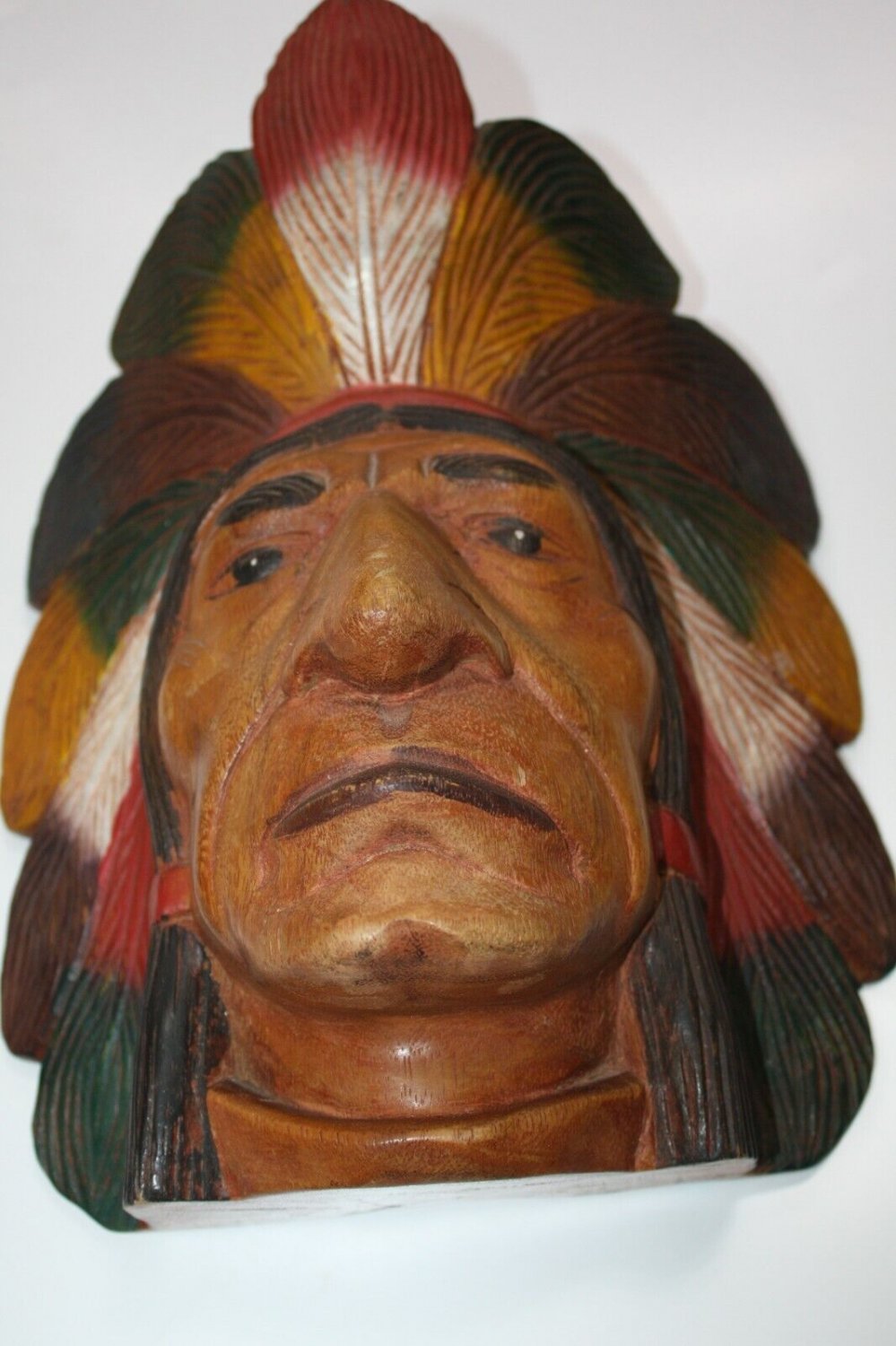 Native American Hand Carved Painted Wood Indian Head Chief Bust ...