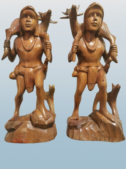 Vintage Large Sculpture Statue Igorot Tribe Wood Carved Warrior Hunter 43cm