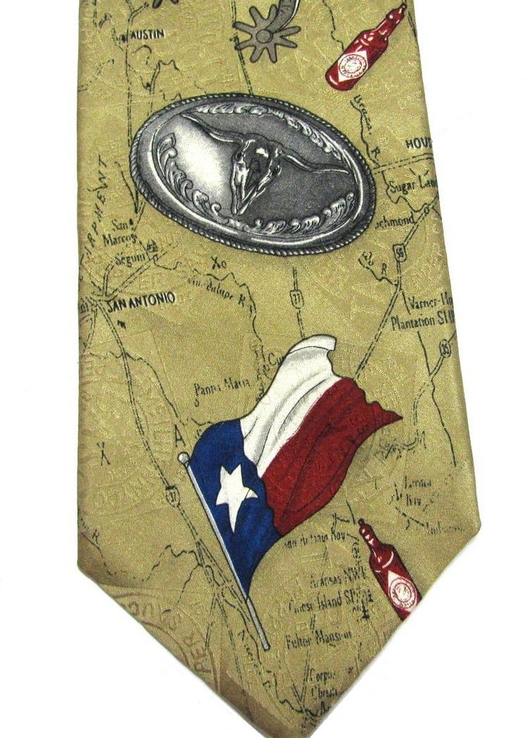 Texas Longhorn Necktie Silk Tabasco Mens Tie State Flag Sheriff Cactus ...