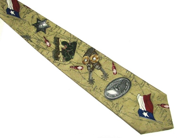 Texas Longhorn Necktie Silk Tabasco Mens Tie State Flag Sheriff Cactus ...