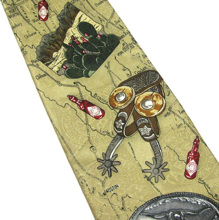 Texas Longhorn Necktie Silk Tabasco Mens Tie State Flag Sheriff Cactus ...